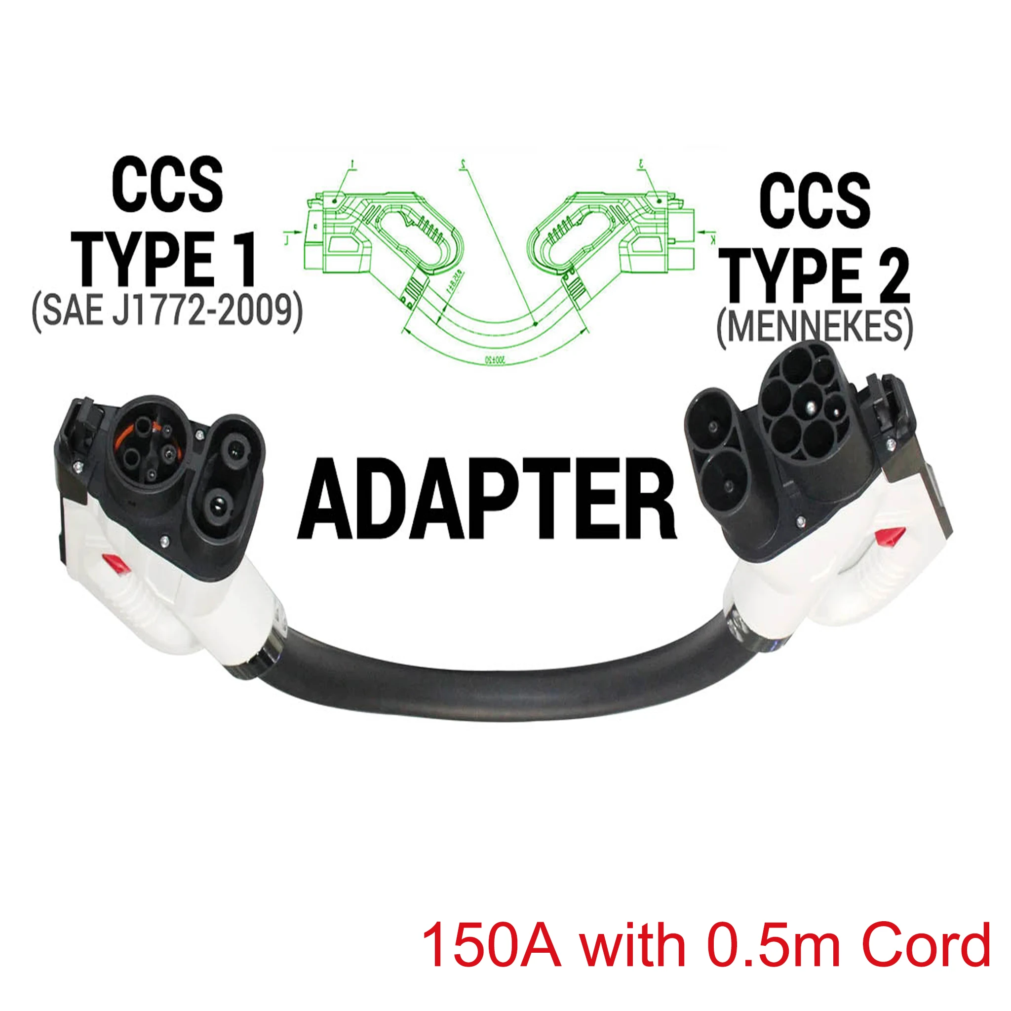 Electric Vehicle Accessories CCS2 To CCS1 EV Charger Adapter - 1000V ...