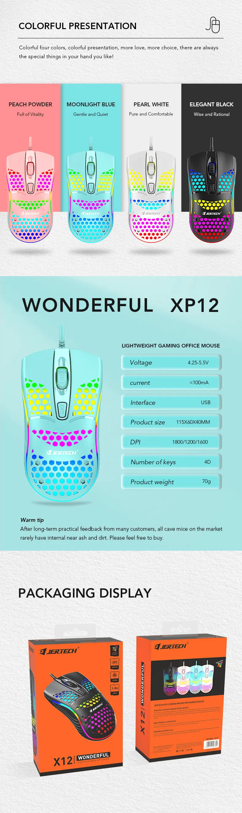 JERTECH XP12 Wired Gaming Mouse - 4 Programmable Buttons, Adjustable ...