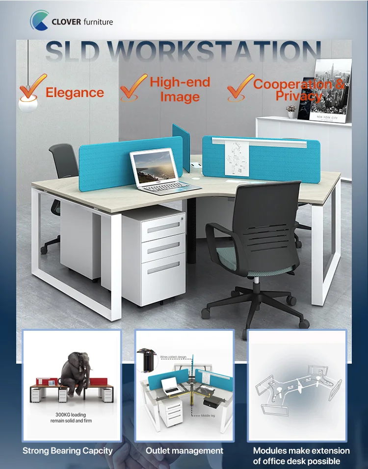 3 Person Work Station Office Home Desk Furniture Table Computer Laptop ...