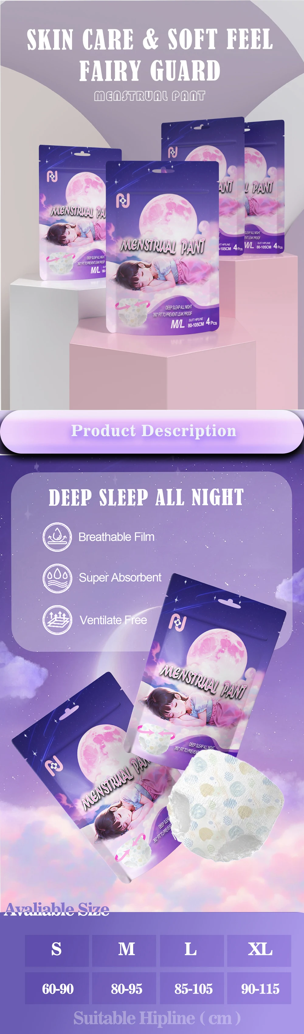 Overnight Period Female Underwear - Super Absorbent Menstrual Pants