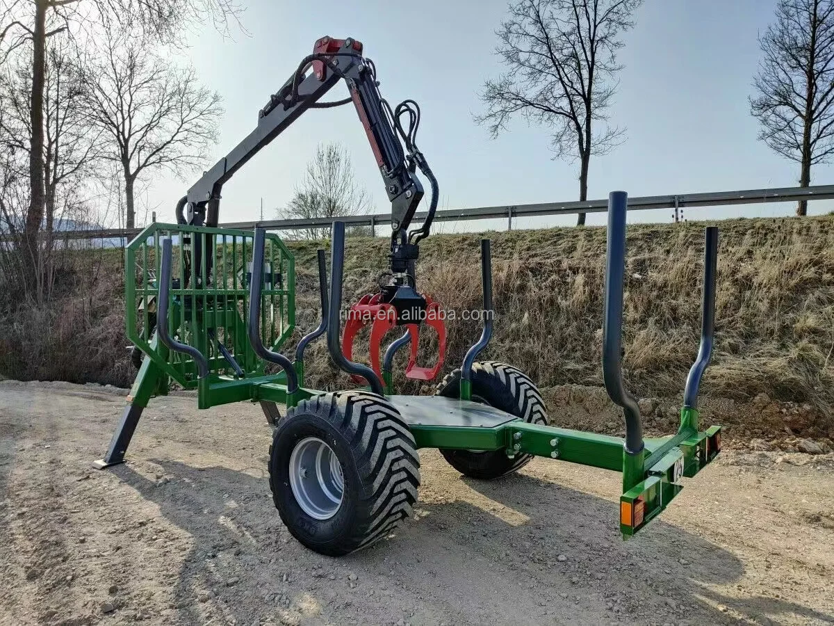 Small Tractor Forestry Trailer with Log Crane for Sale - 6 Ton Capacity ...
