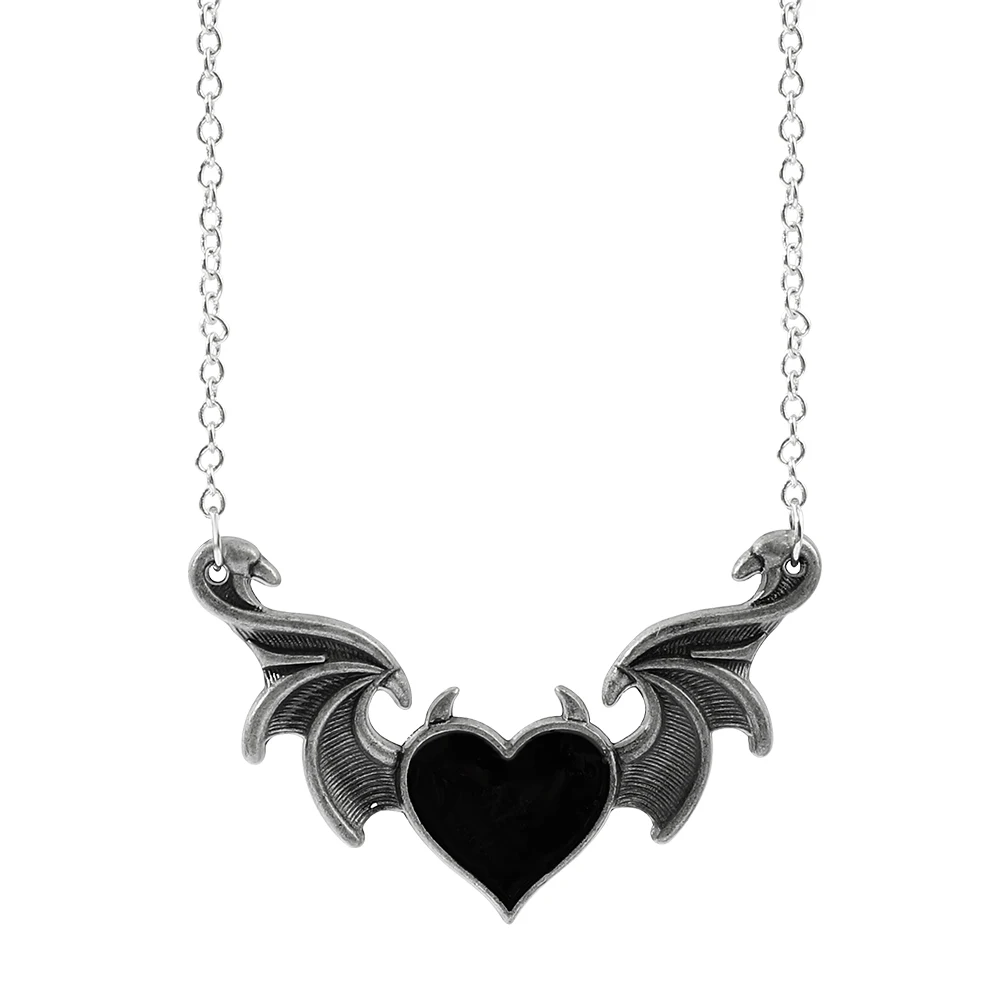 Gothic Black Love Pendant Vintage Bat Wing Heart Necklace For Women ...