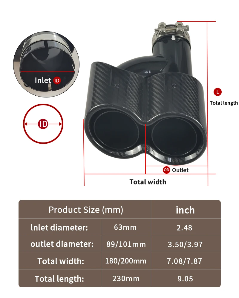 Car Universal Exhaust Pipe Tips Carbon Fiber Black Steel h Type for ...