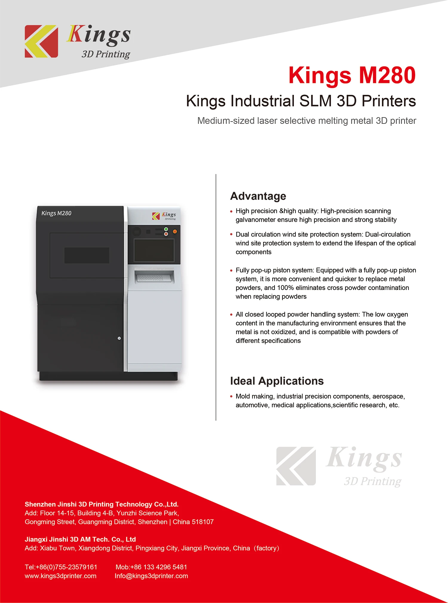 Kings M280 SLM 3D Printer - High-Accuracy Metal Printing