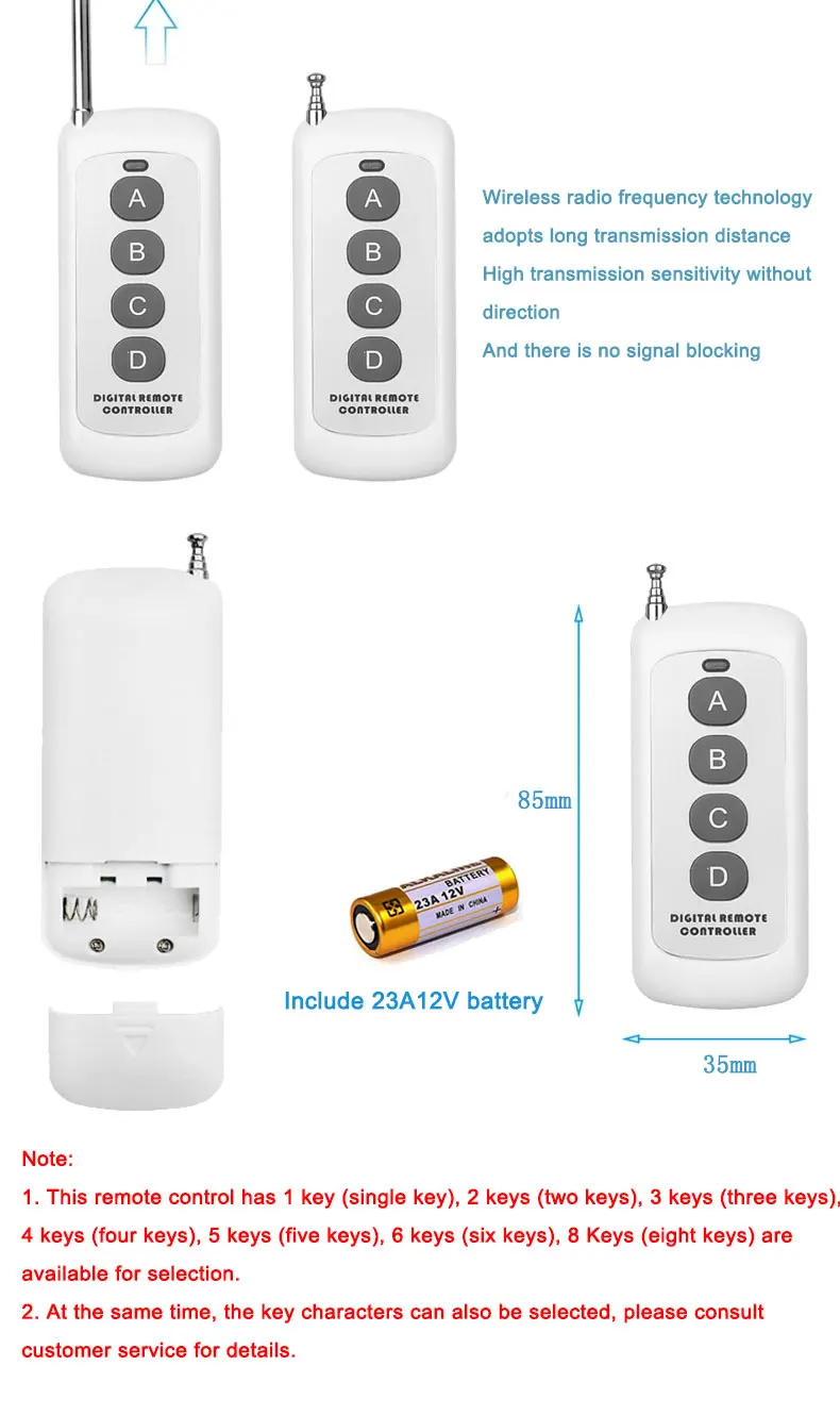 Small Size Long Range RF Remote Control - 4 Button, 315/433MHz ...