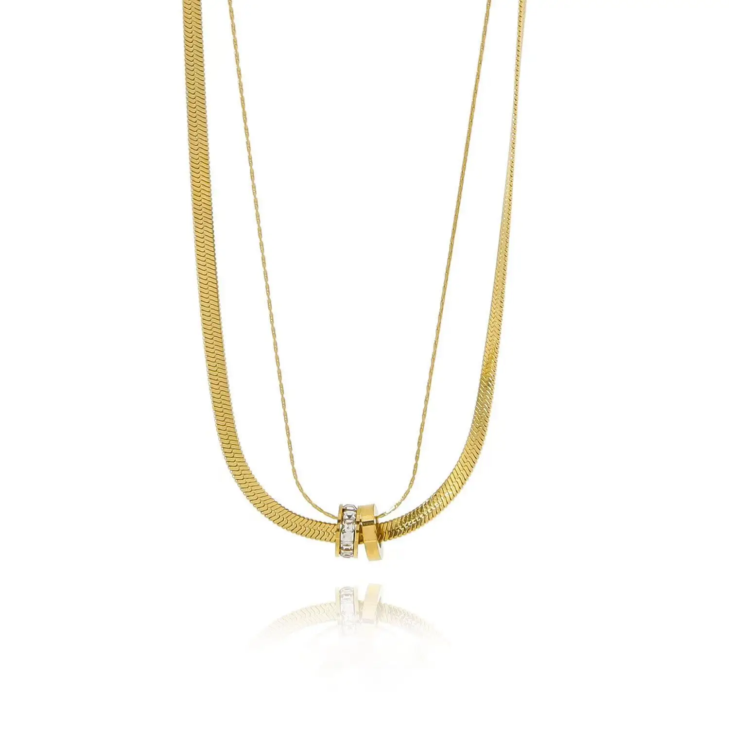 Fashion Personality Double Stainless Steel Chain Necklace Laminated ...