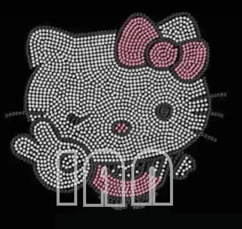 Bling Crystal Cartoon Kitty Cat Hotfix Iron on Patch Custom Rhinestone ...