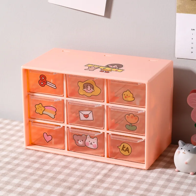 Six Nine Grid Desk Dustproof Drawer Storage Box Students Stationery ...