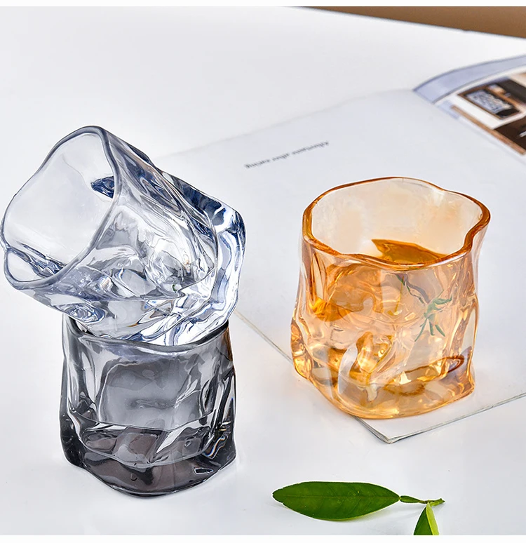 Irregular Shape Empty Smoky Grey Clear Glass Candle Jar