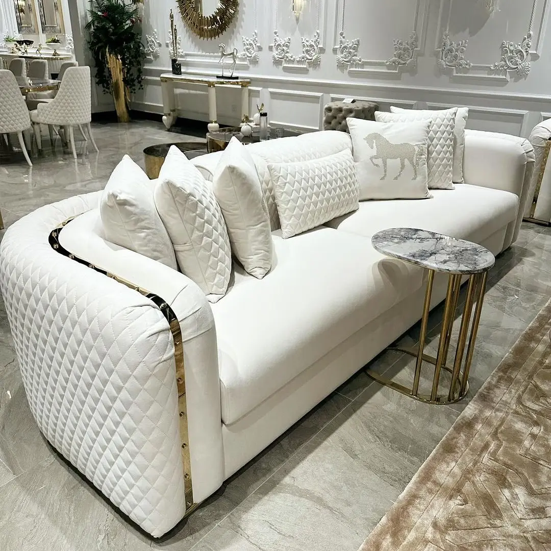 Newest Living Room Sofa Set Gold Stainless Steel Lounge Chair Loveseat ...