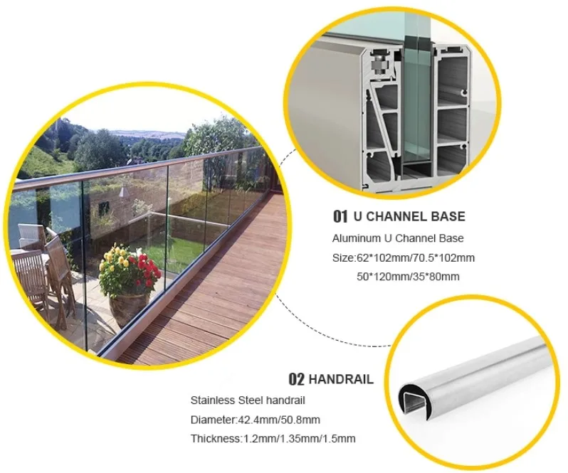 Aluminum Base Shoe Glass Railing Design - Frameless & Durable