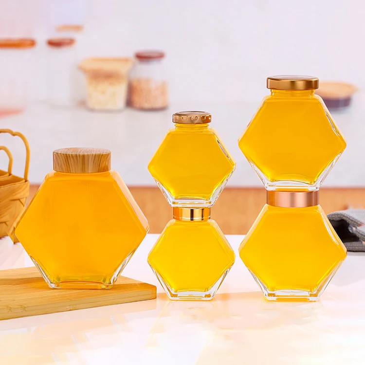 Clear Glass Jars Flat Hexagonal 180ml 360ml 720ml Food Storage Jars ...