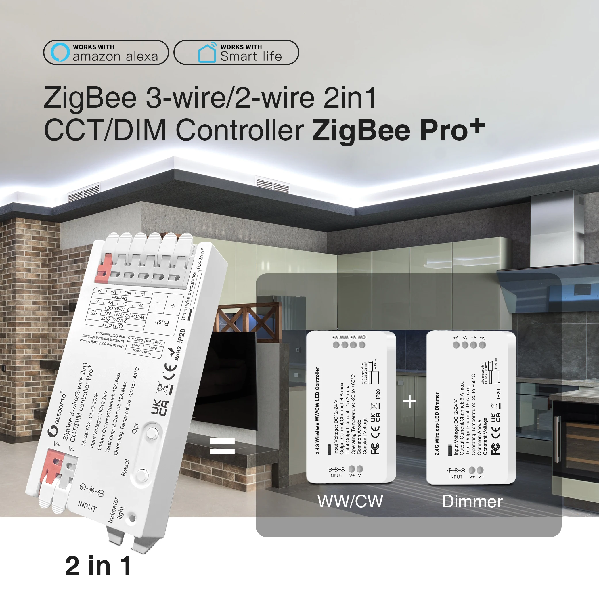 Gledopto Zigbee Pro+ 2-wire/3-wire 2 In 1 Smart Cct Led Controller ...