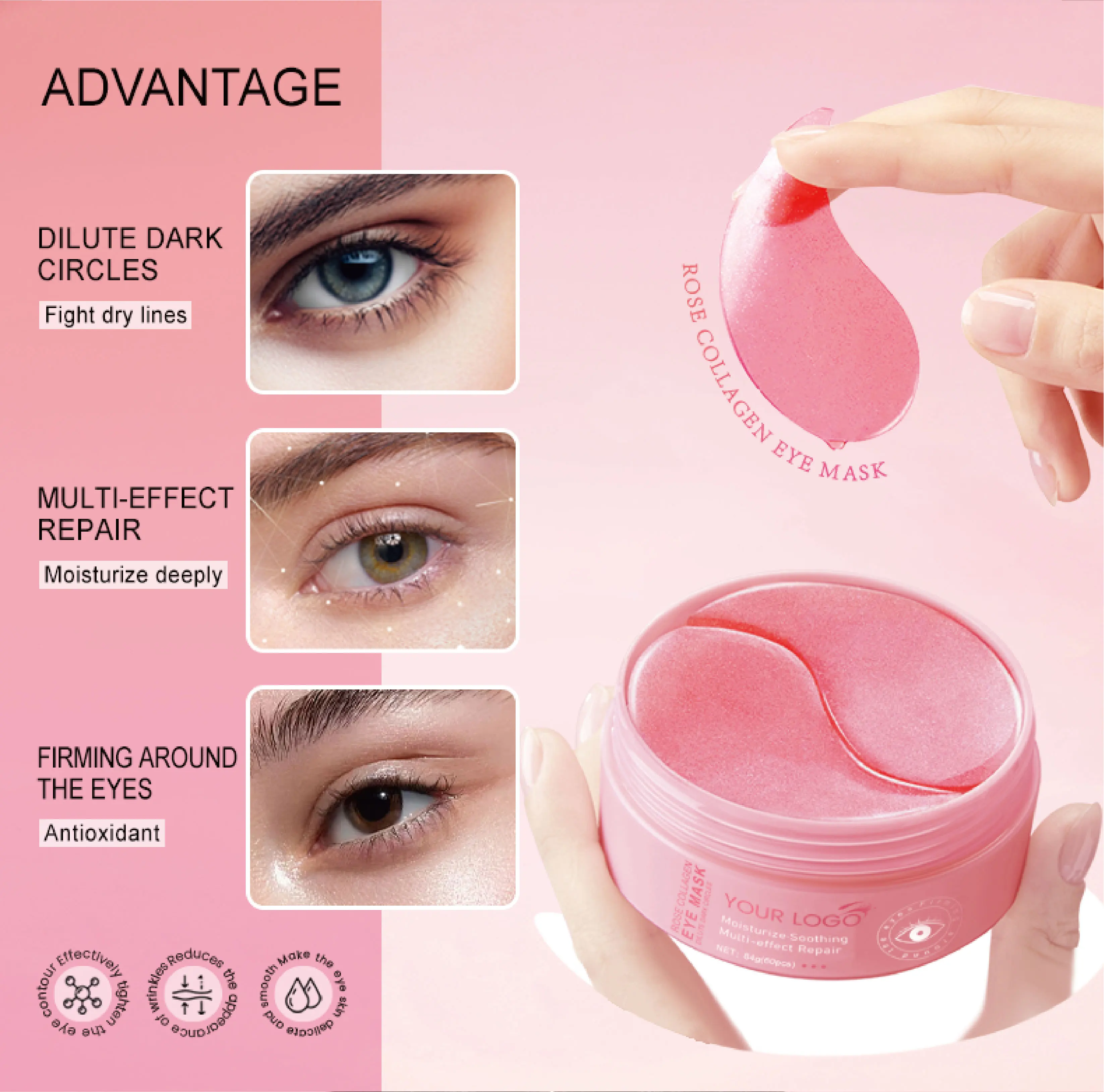 Hydrolyzed Collagen Colored Under Eye Patches Soothing Eye Gel Mask ...