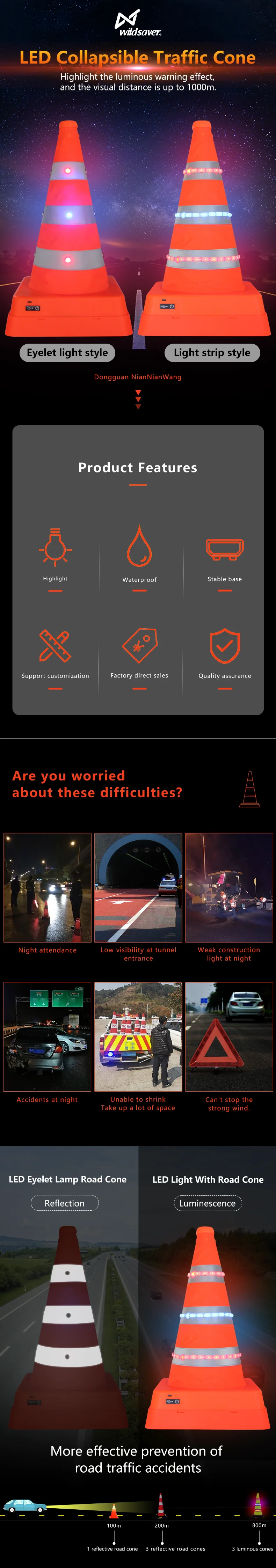 Road Construction Safety Warning Collapsing Cones For Traffic Super Sun ...