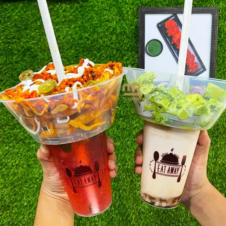 2 in 1 Cup with Snack Bowl on Top One-handed to Go Beverage Cup Tops ...