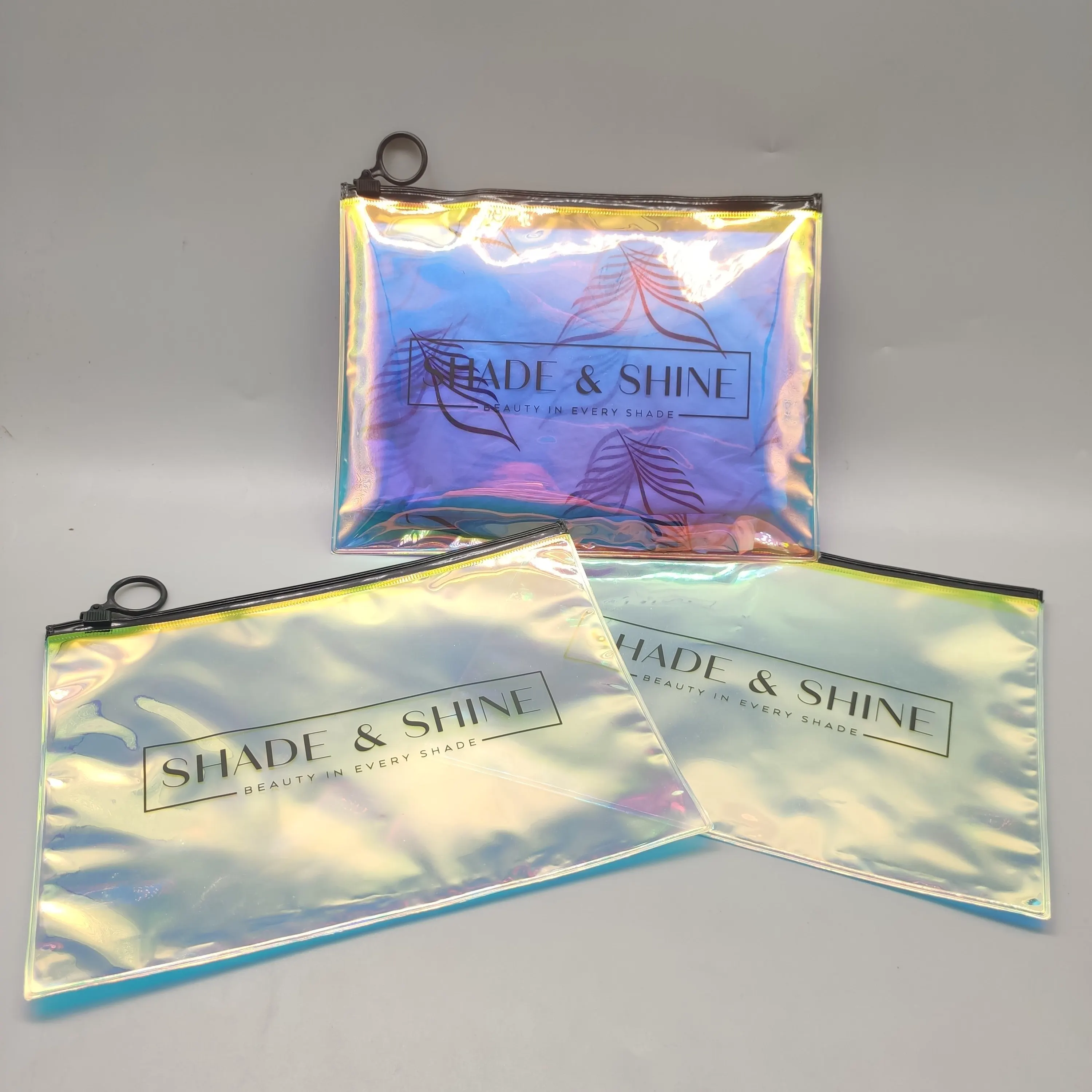 Luxury Pink Holographic Plastic Bag Custom Logo Transparent Clear ...