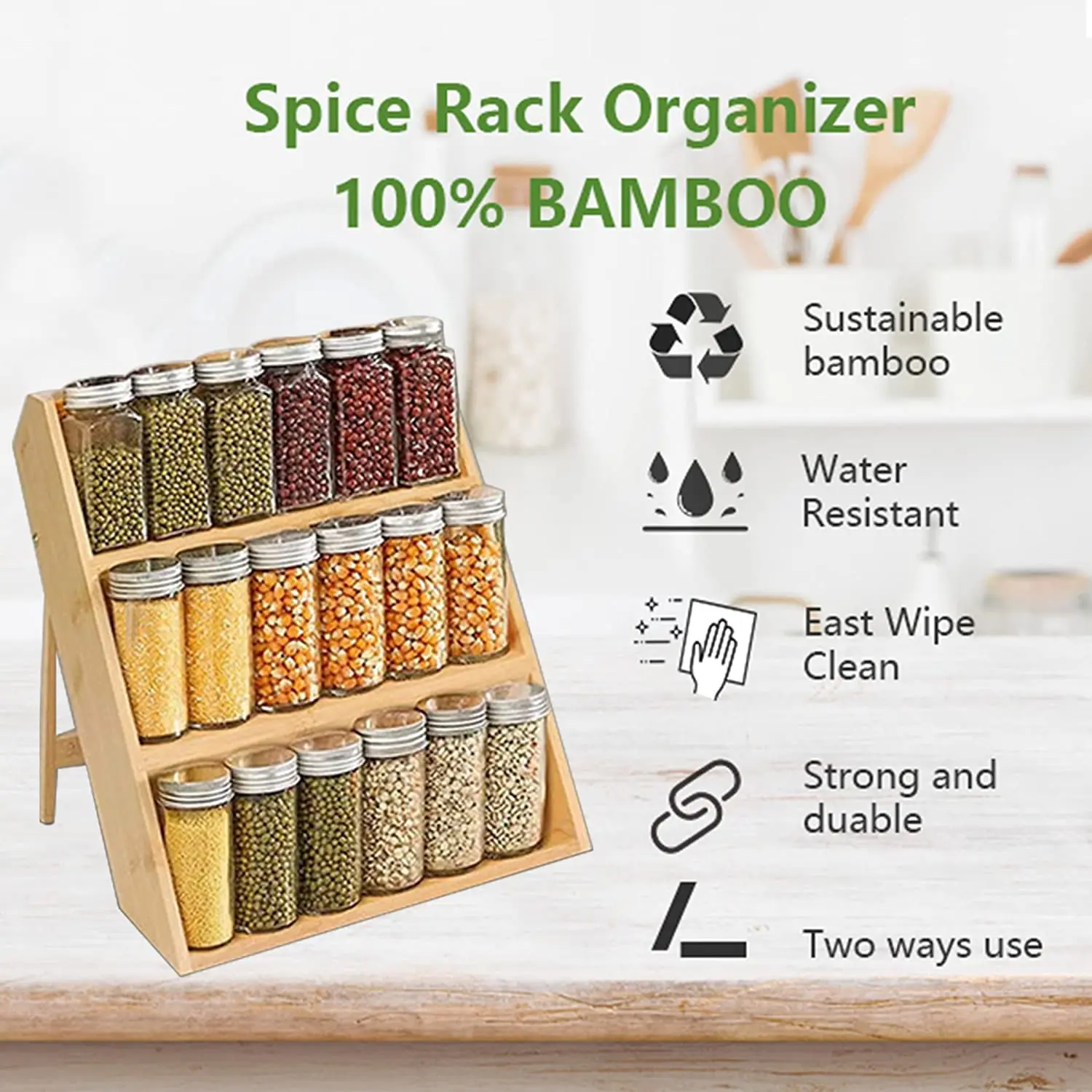 Organize Your Kitchen with Bamboo Spice Rack - 16-cube