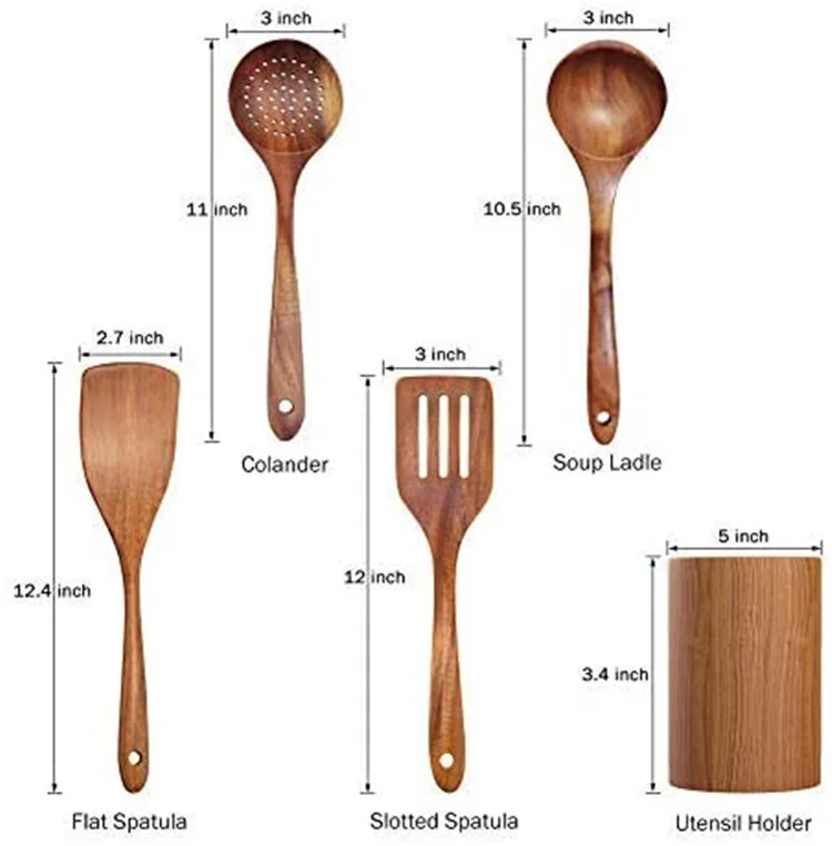 Wooden Utensils,Large Teak Wood Kitchen Cooking Utensils Set With ...