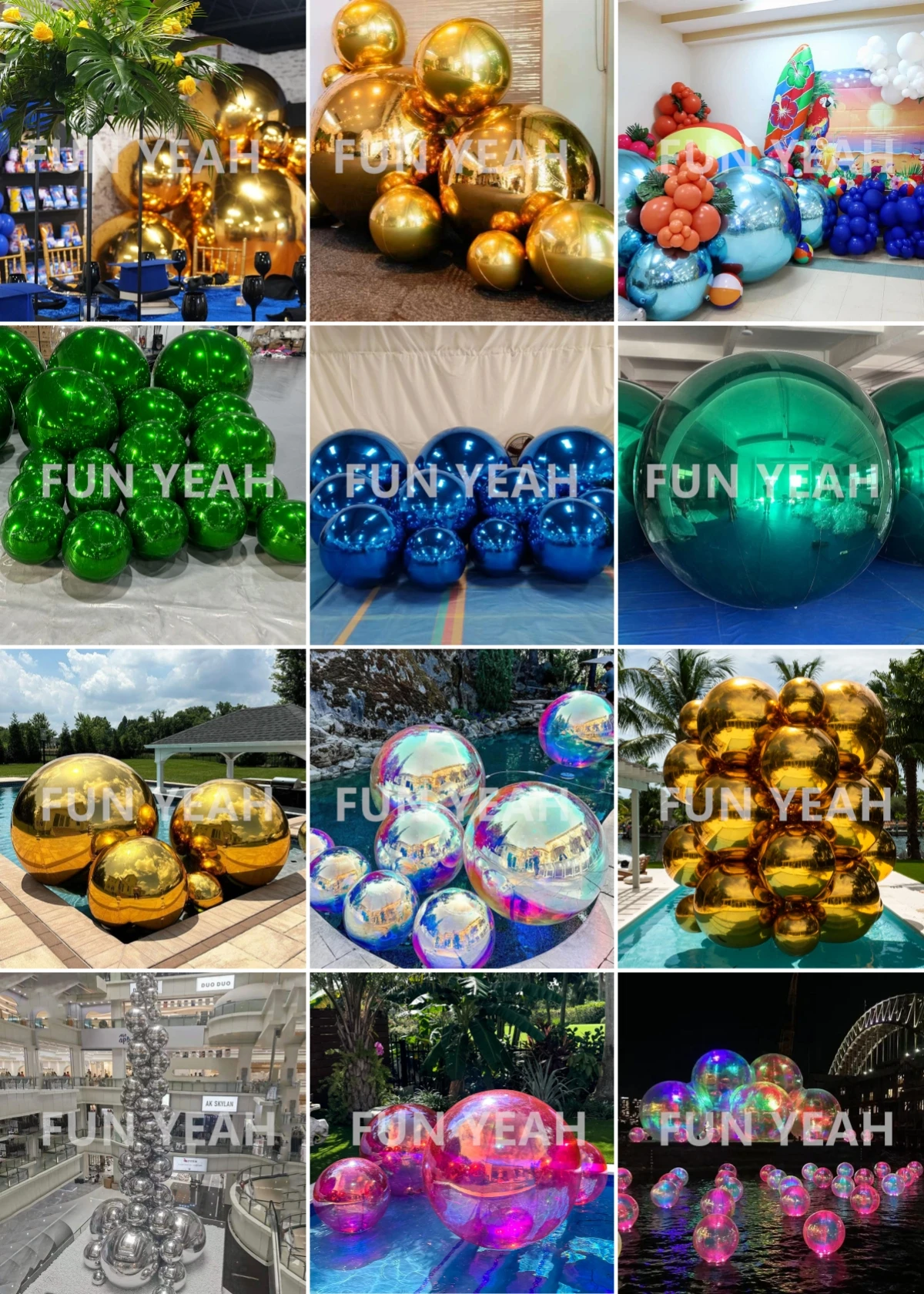 Hang Giant Inflatable Gold PVC Mirror Balloon Golden Sphere Party ...