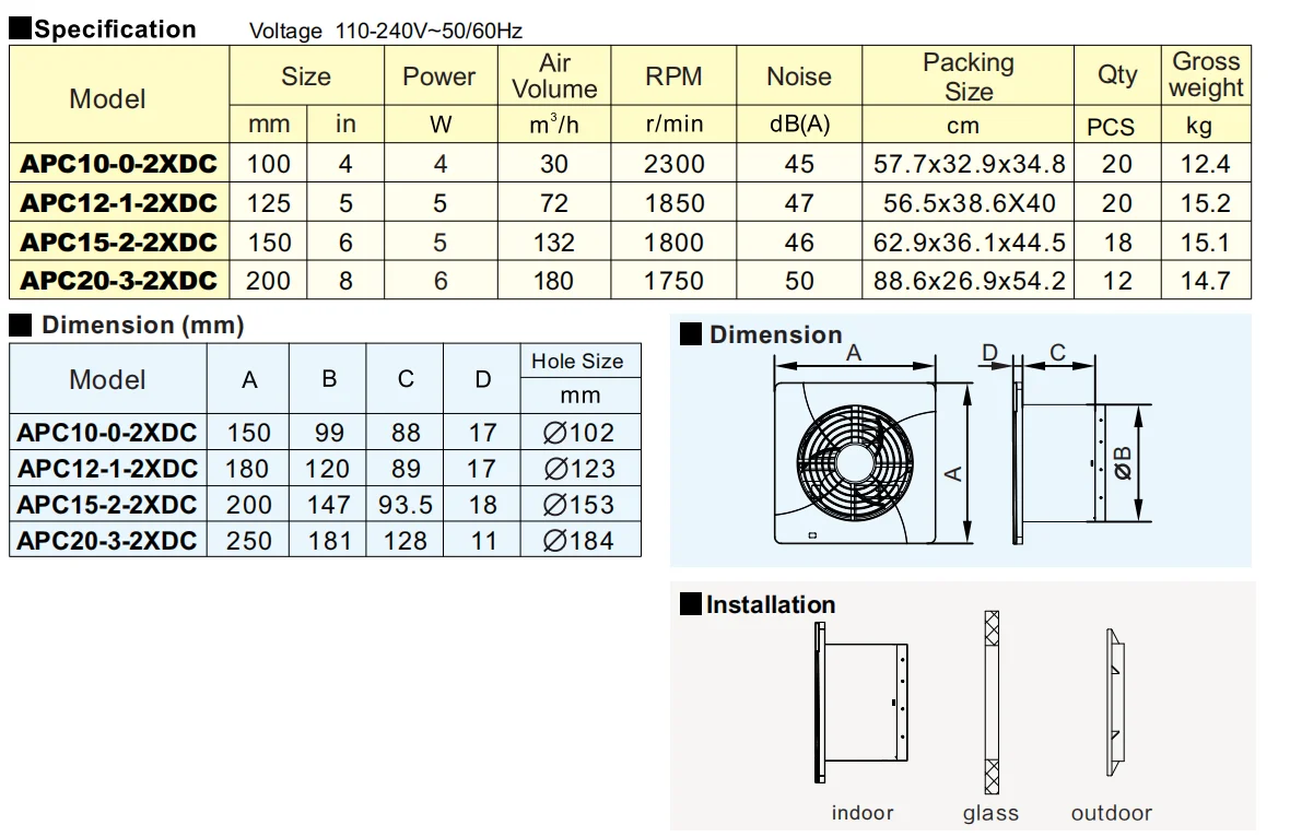 6 Inch Brushless DC Motor Window Mount Bathroom Kitchen Use Exhaust Fan ...