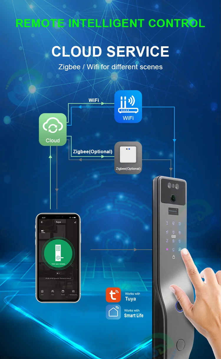 Tuya App Video Call Intercom Smart Camera Door Lock Biometric Fingerprint 3d Face Recognition ...