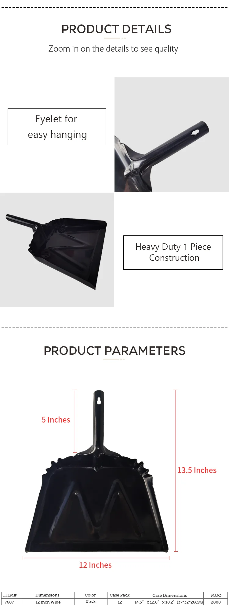 Short Handle Small Black Hand Galvanized Heavy Duty Dust Pan 12-Inch ...