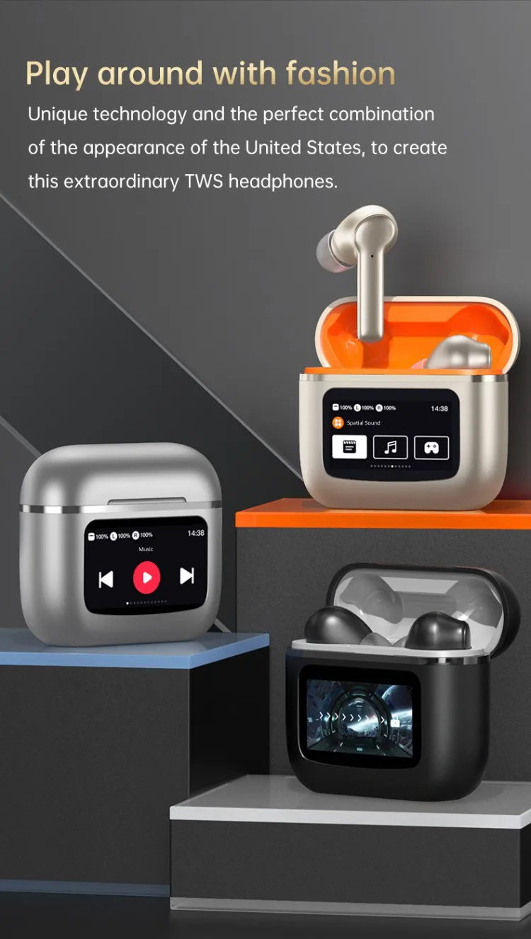 App Control T68 Pro Tws Earphones New Long Battery Full Color Lcd Touch ...