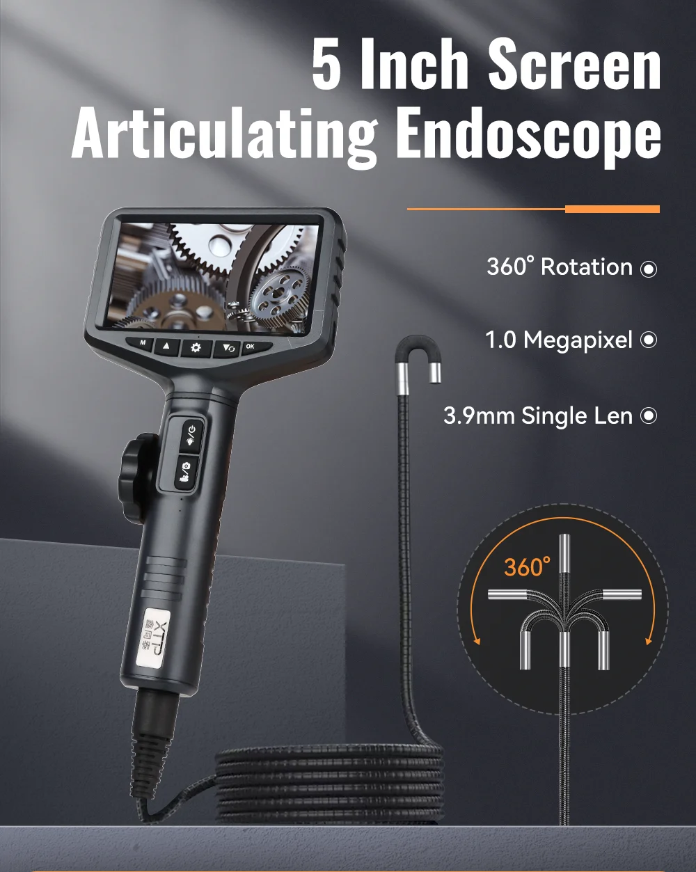 5" Ips Screen Handheld 4mm Endoscope Module Articulation 360 Degree ...