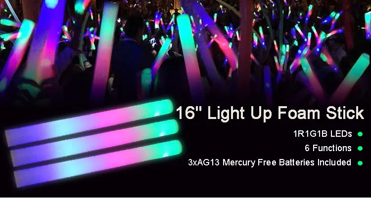 16 Inch LED Glow Flash Foam Stick - Party Fun!