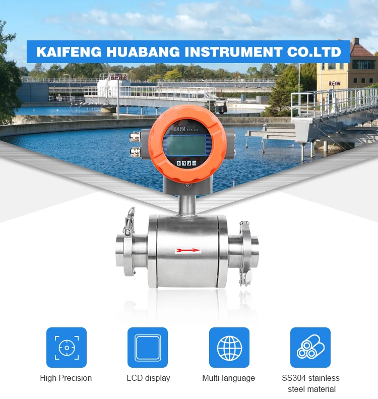 Food Grade Liquid Flow Sensor Meter Wine Sanitary Magnetic Flow Meter Electromagnetic Flowmeter ...