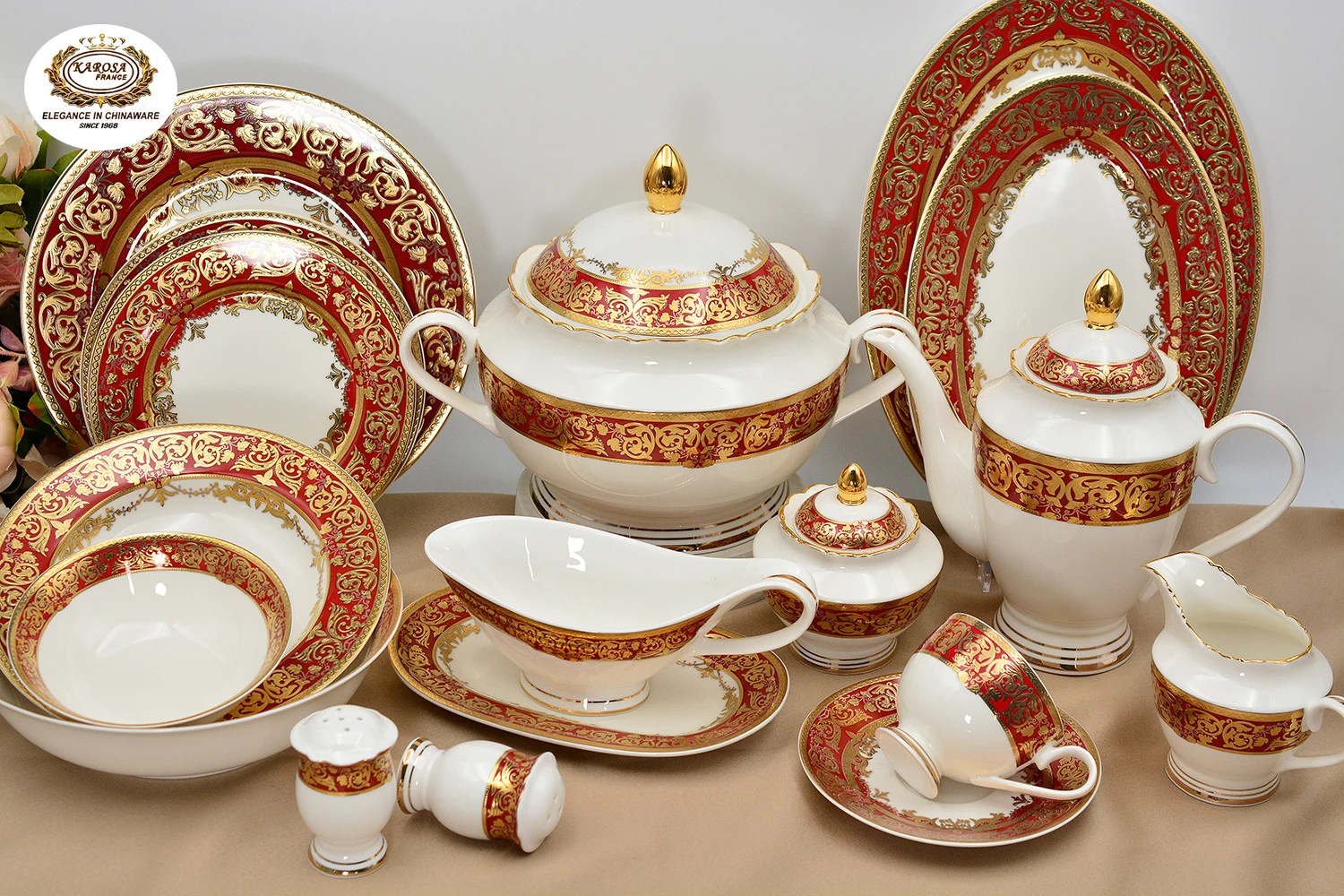 Royal Style Embossed Real Gold Dinnerware Set for 12 - Luxury Bone ...