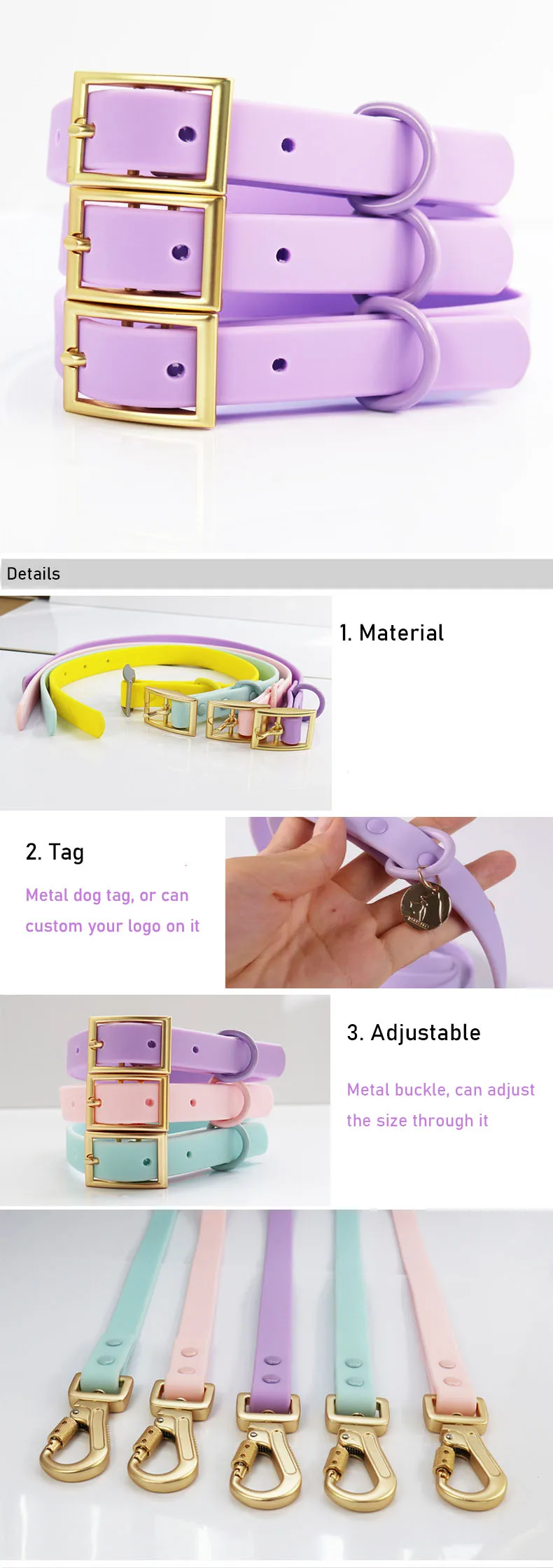 Custom Luxury Rubber Silicone Coated Pvc Webbing Dog Collar And Lead ...