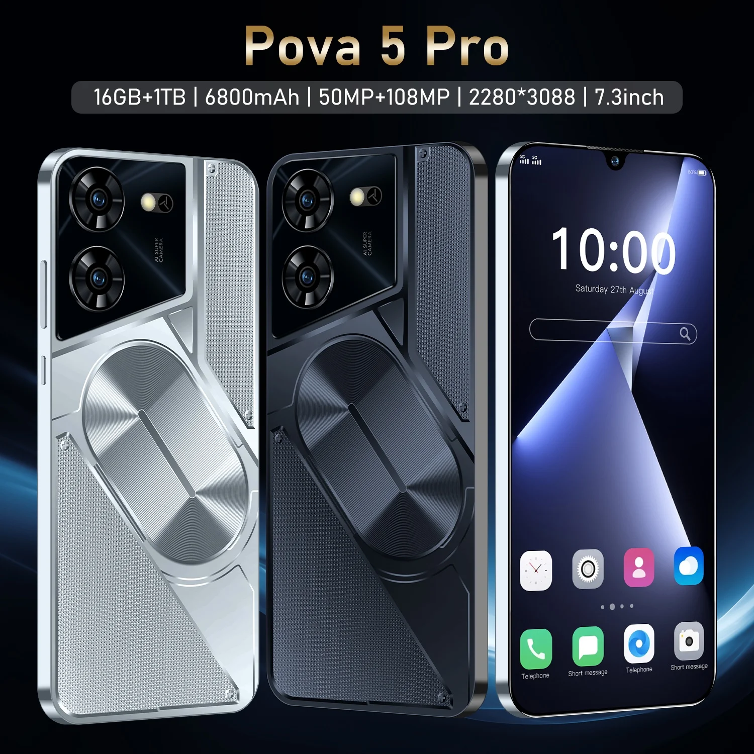 Stylish Tecno Pova 5 Pro 5g Phone 7.3" Hd+ Display 108mp 8gb/256gb ...