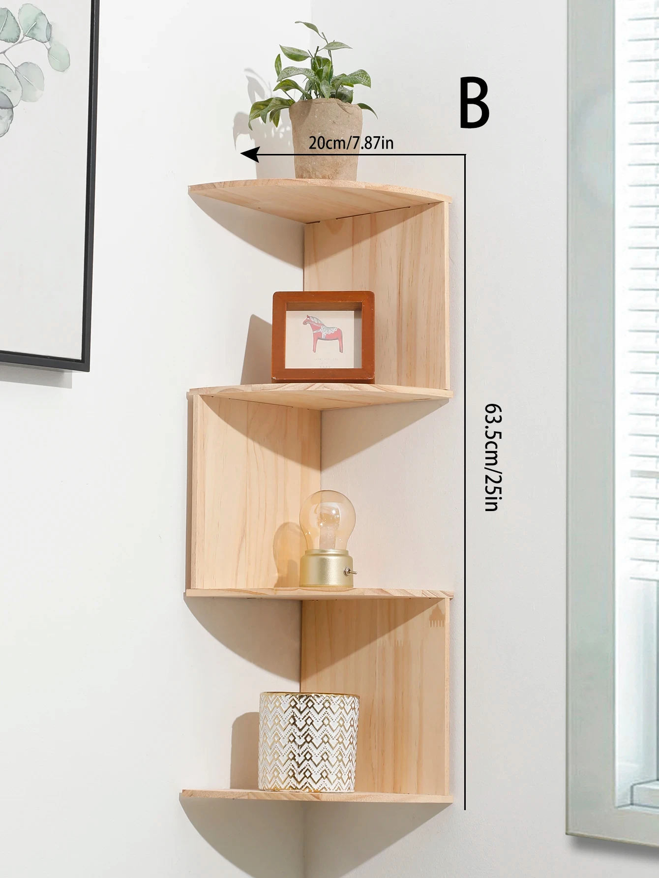 Wooden Corner Shelves - Floating Wall Organizer Storage
