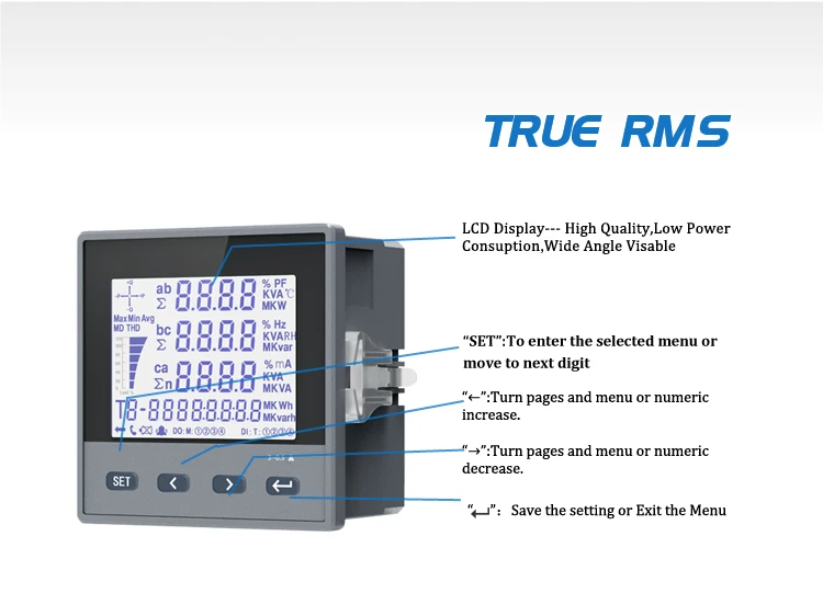 6 In1 Din Rail Electric Multifunction Power Meter Panel Lcd Energy ...