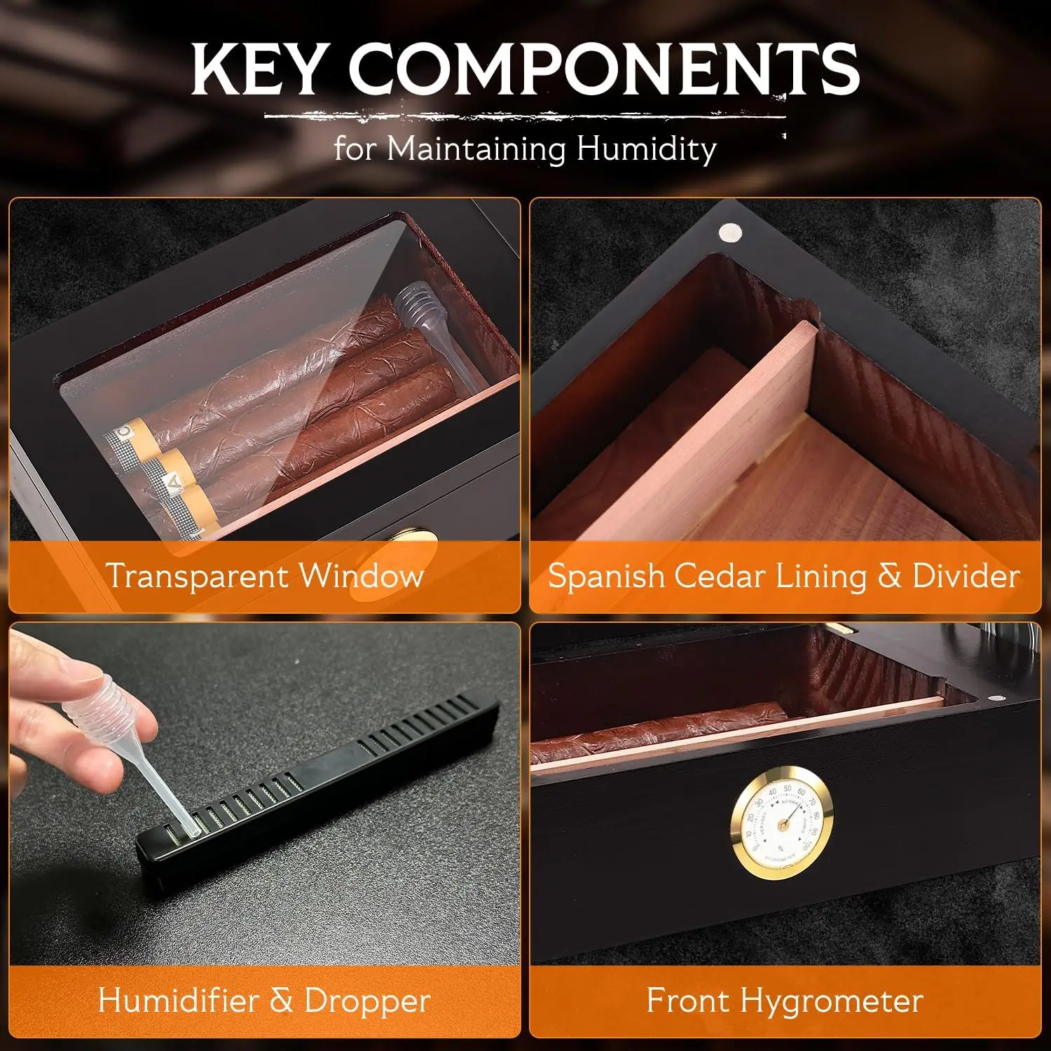 Cedar Wood Humidor Cigar Box With Hygrometer Accessories Drawer Cigar ...