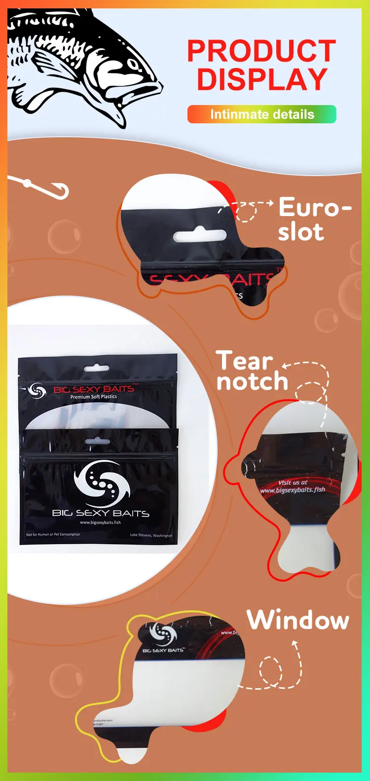 Custom Printed Zipper Fish Feed Fishing Bait Lure Packaging Bag With ...