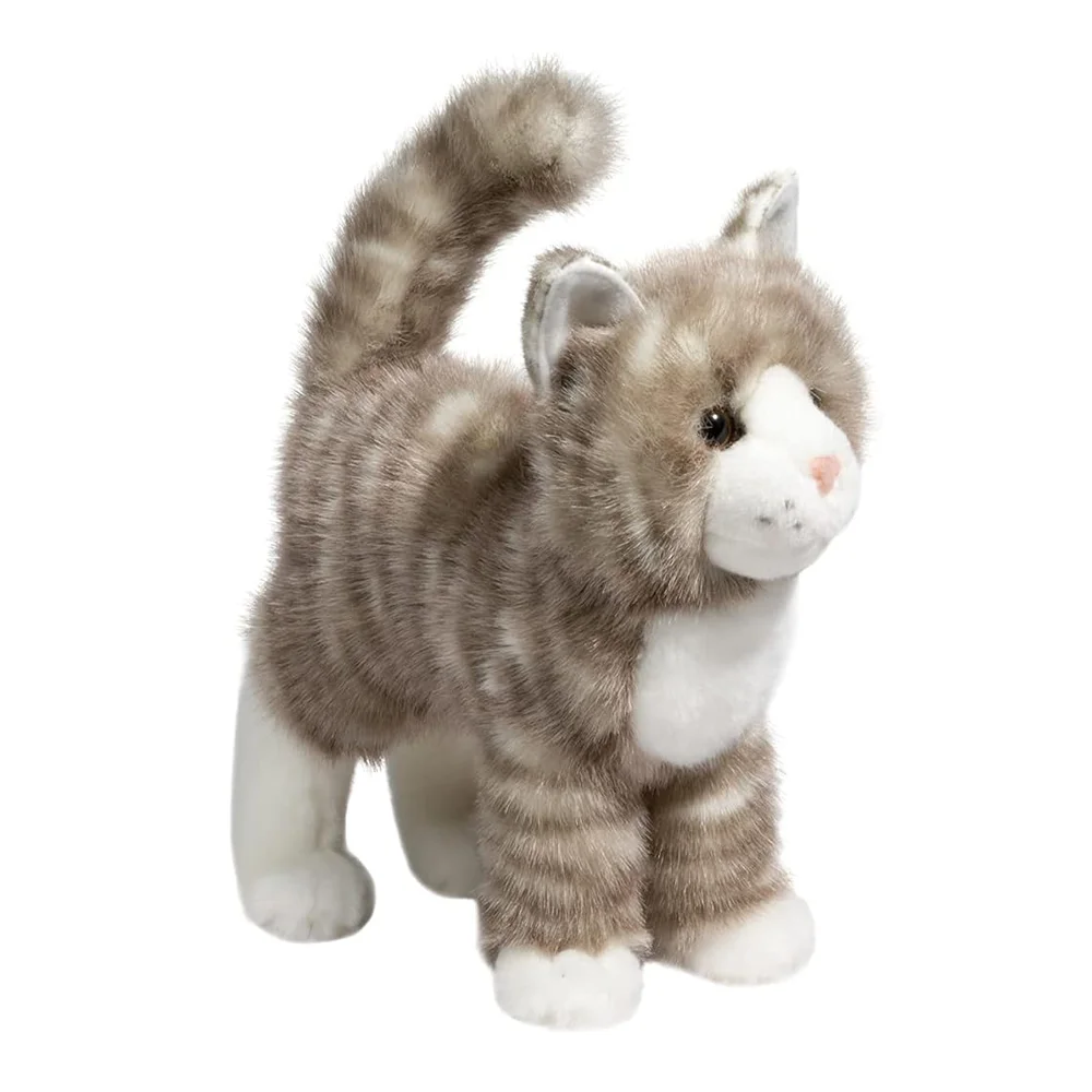 Soft Cuddly Fluffy Cat Plush Toy Grey Tabby Cat Plush Stuffed Animal ...