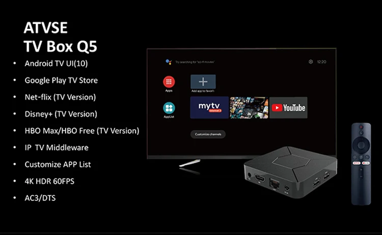 Wholesale 2023 New Iatv Q5 Mini Smart Tv Box Android 10 4k Hd 2.4g/5g Wifi Bt5.0 4k Atv Tv Media ...