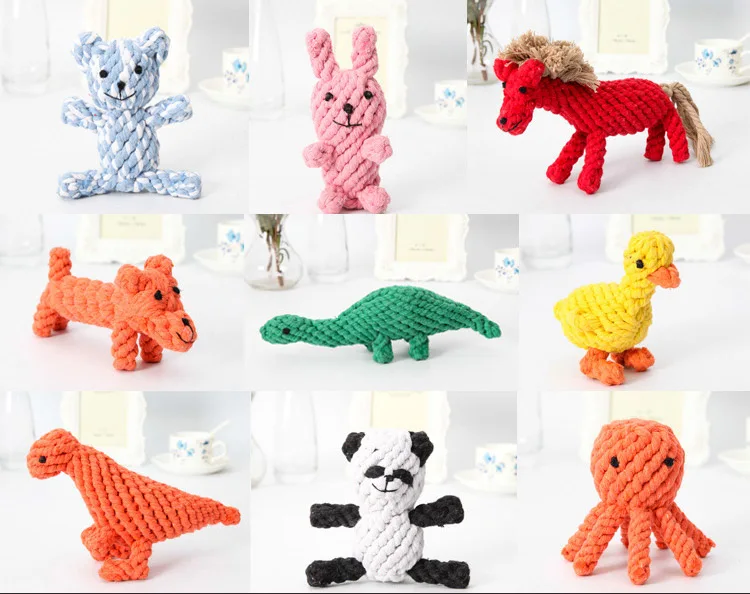 Multiple Animal Shapes Soft Natural Cotton Rope Molar Pet Dog Toy