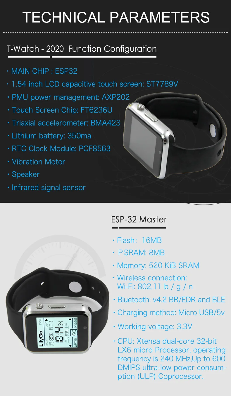 T-Watch-2020 V1 ESP32 Main Chip 1.54 Inch Touch Display Programmable ...