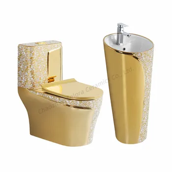 Golden Luxury Bathroom Sanitary Ware Suite Wc One Piece Ceramic Commode ...