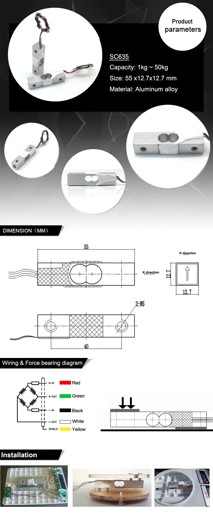 SC635 Body Scale Miniature Load Cell - Precision Weight Sensor
