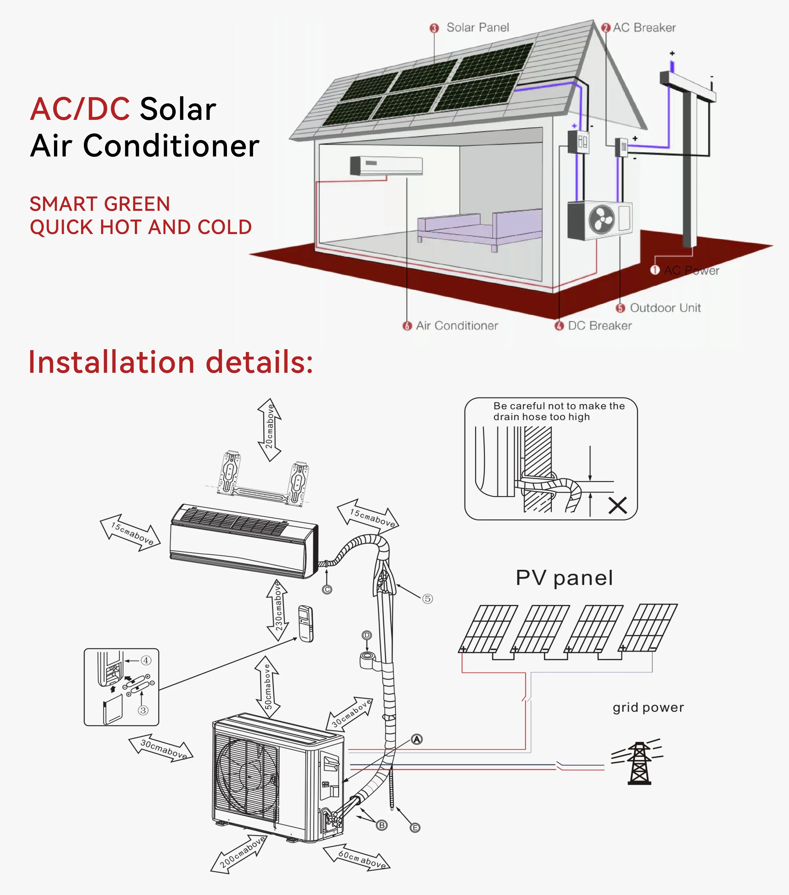 18000btu 1.5hp Inverter Solar Air Conditioner - Hybrid Cooling
