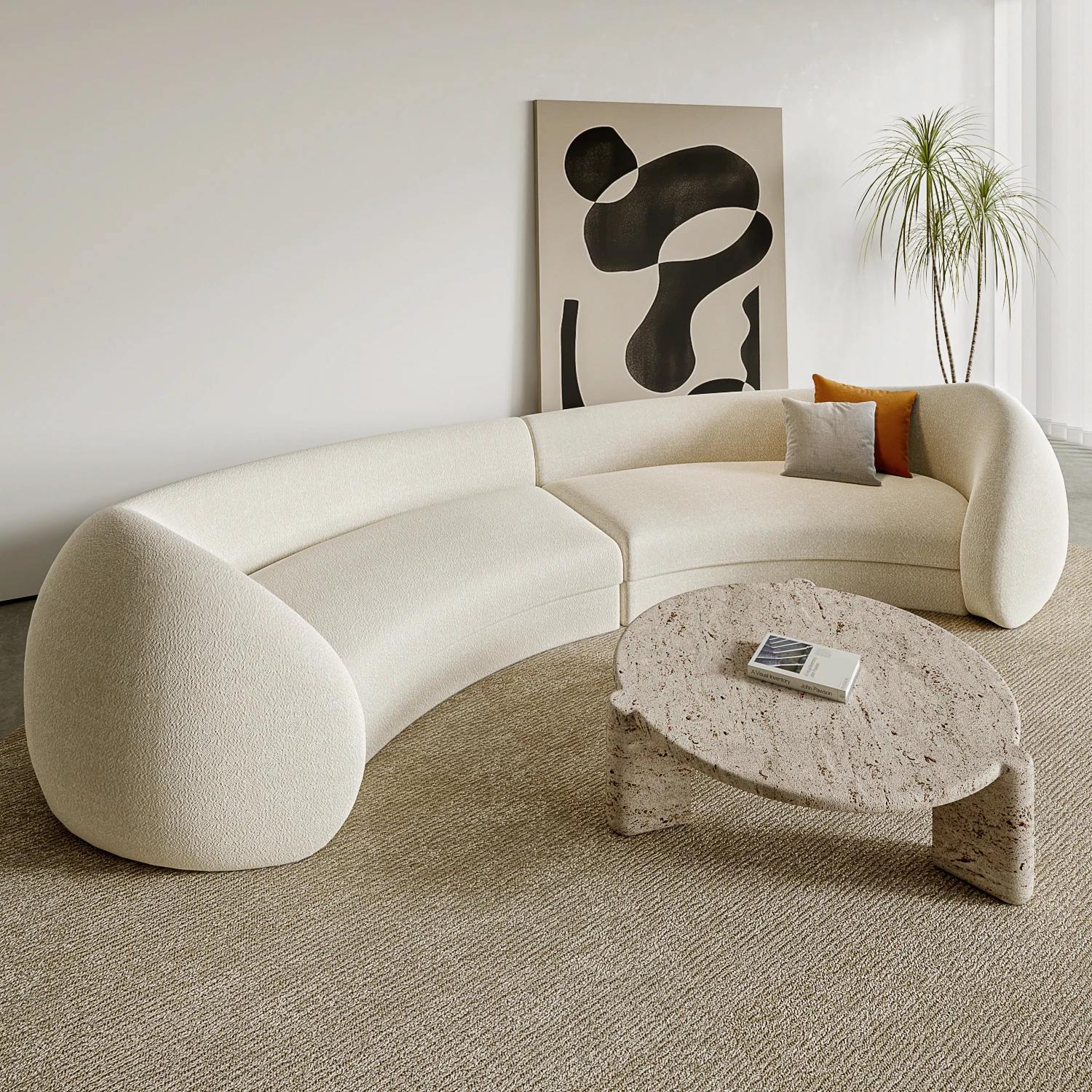 Minimalist White Fabric Half Moon Shape Sectional Sofa Modern Round ...