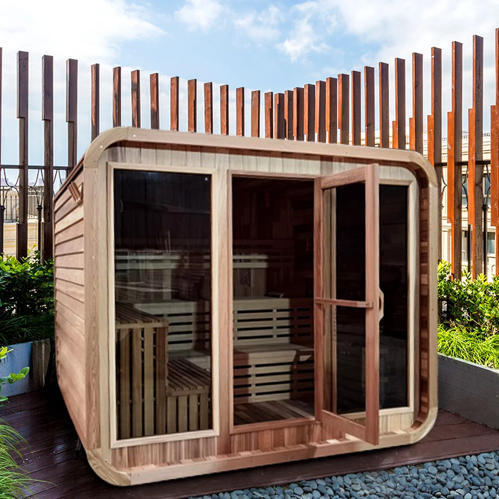 6 Person Outdoor Wooden Barrel Sauna Cube Sauna With Electric Heater ...