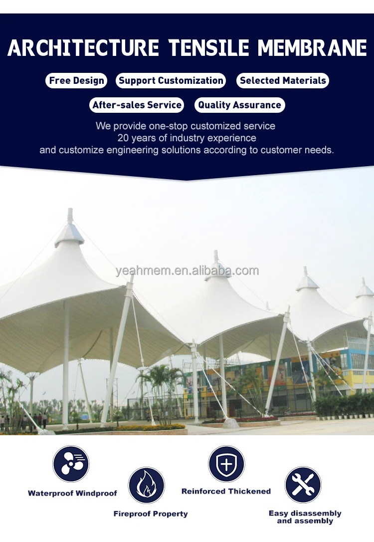 New Design Scenic Square Garden Membrane Canopy Etfe Tensile Membrane ...