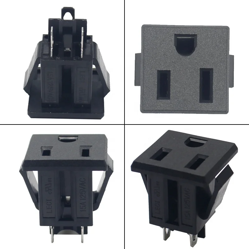 Snap In Type US Panel Mount Outlet, 110V AC Power Socket, 15A Black 3P ...