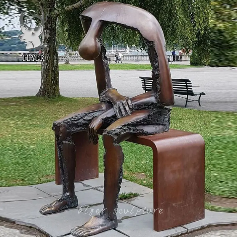 Outdoor Sitting Man Abstract Sculpture - Large Cast Bronze